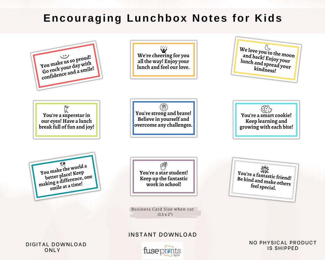 Printable Lunchbox Notes for Kids | Encouraging Lunch Box Notes ...