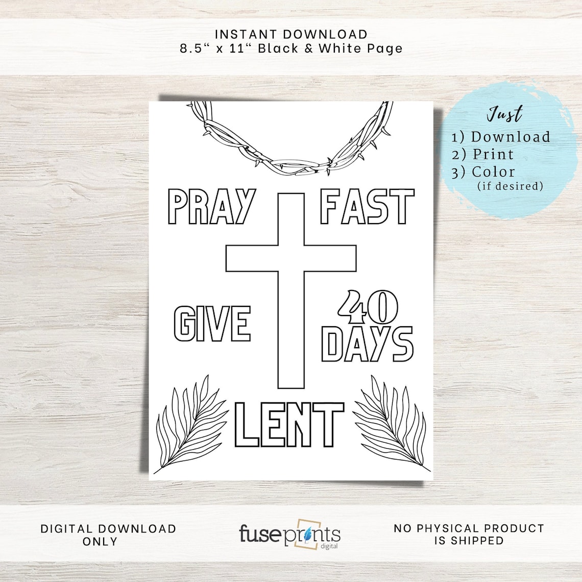Pray Fast Give 40 Days Lent Coloring Page | Cross Coloring Page ...