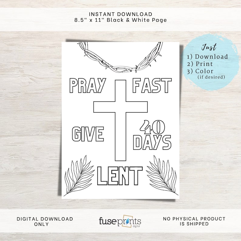 Pray Fast Give 40 Days Lent Coloring Page | Cross Coloring Page ...