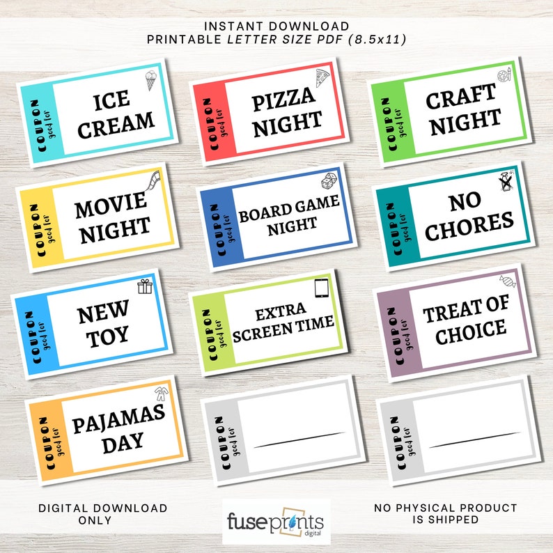 Printable Kids Reward Coupons | Printable Reward Tickets | Chore Reward ...