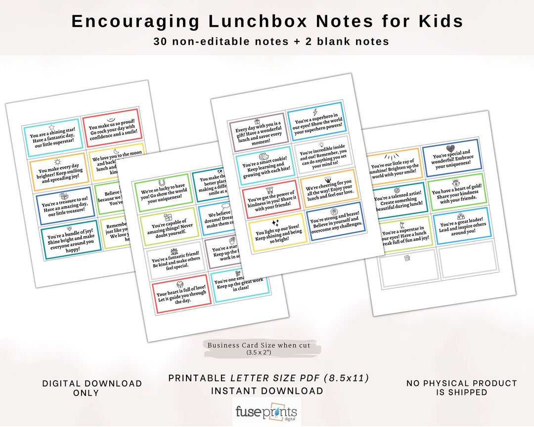 Printable Lunchbox Notes for Kids | Encouraging Lunch Box Notes ...