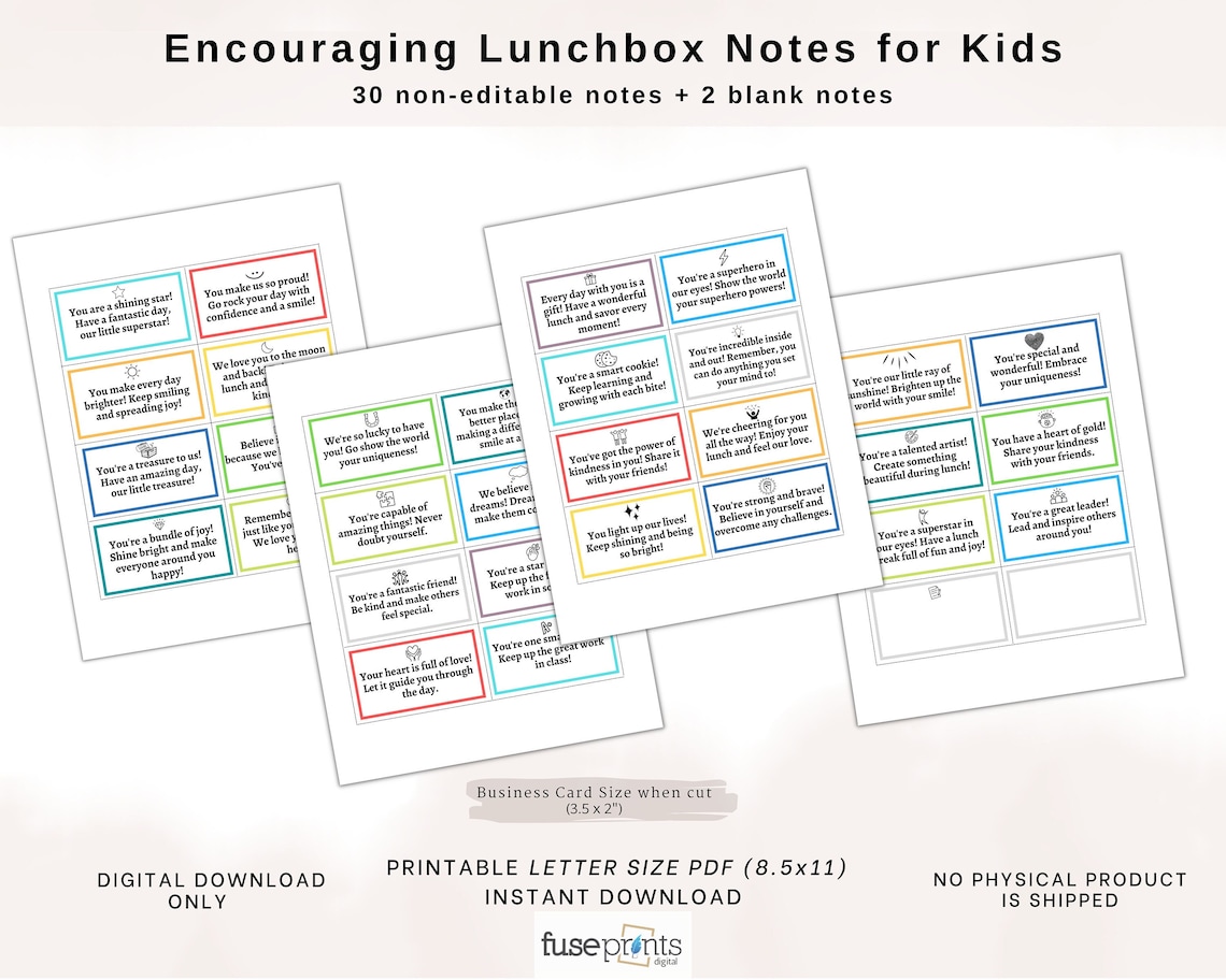 Printable Lunchbox Notes for Kids Encouraging Lunch Box - Etsy