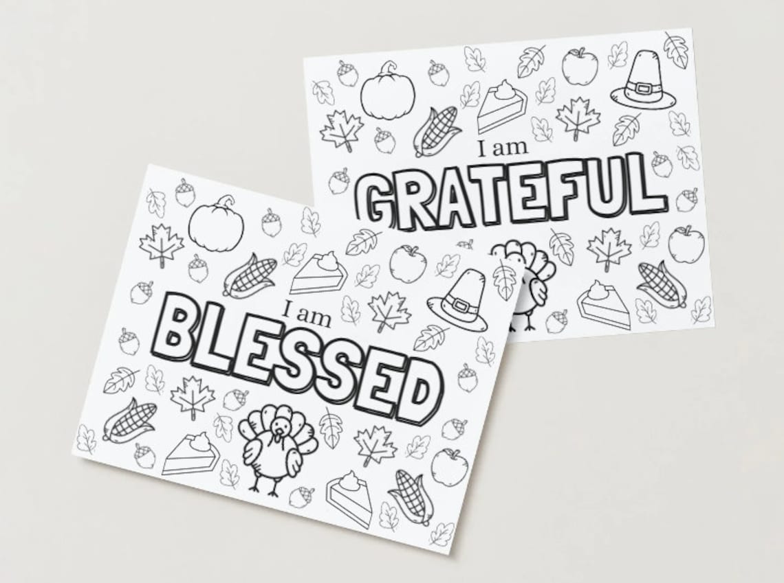 PRINTABLE Thanksgiving Affirmation Coloring Pages | 5 Pages of Kid's ...
