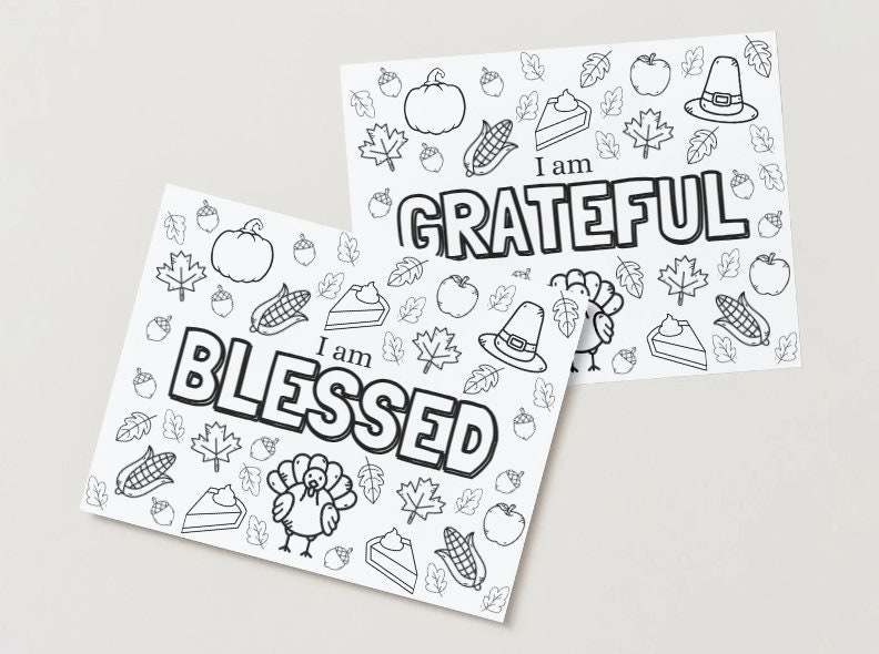 PRINTABLE Thanksgiving Affirmation Coloring Pages | 5 Pages of Kid's ...