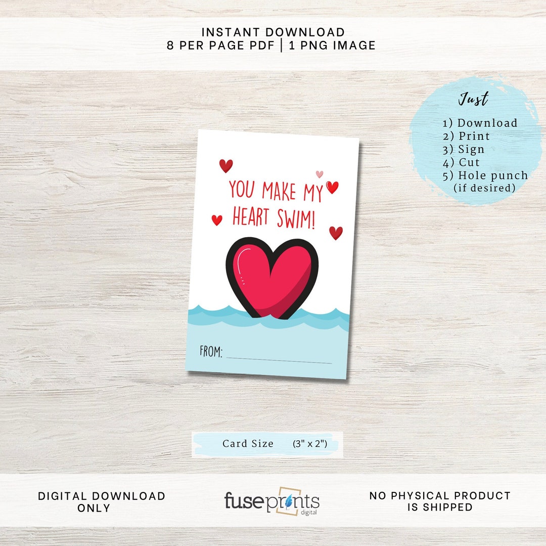 You Make My Heart Swim Valentine Card Printable Goldfish Valentine's ...