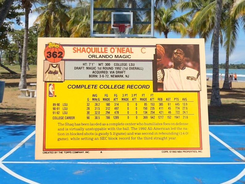 Shaq Rookie Basketball Card: 1992 Orlando Magic Collectible - Etsy