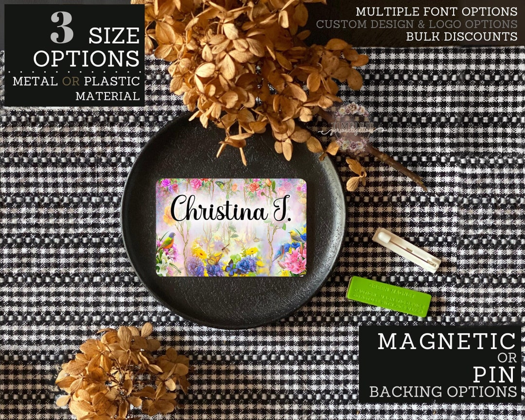 Floral Name Tag | Flowers Name Tag | Personalized Name Tag | Name Pin ...