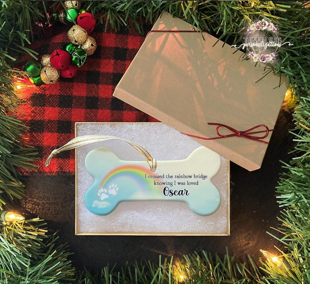 Bone Ornament | Rainbow Bridge | Dog Bone | Pet Loss | Pet Remembrance ...