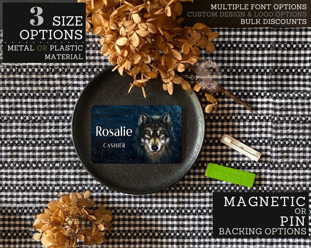 Wolf Name Tag Grey Wolf Name Tag Personalized Name Tag Name Pin Name ...