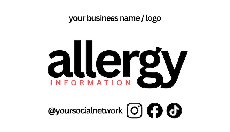 Restaurant Food Allergy | Editable Allergens Card Template | Editable ...