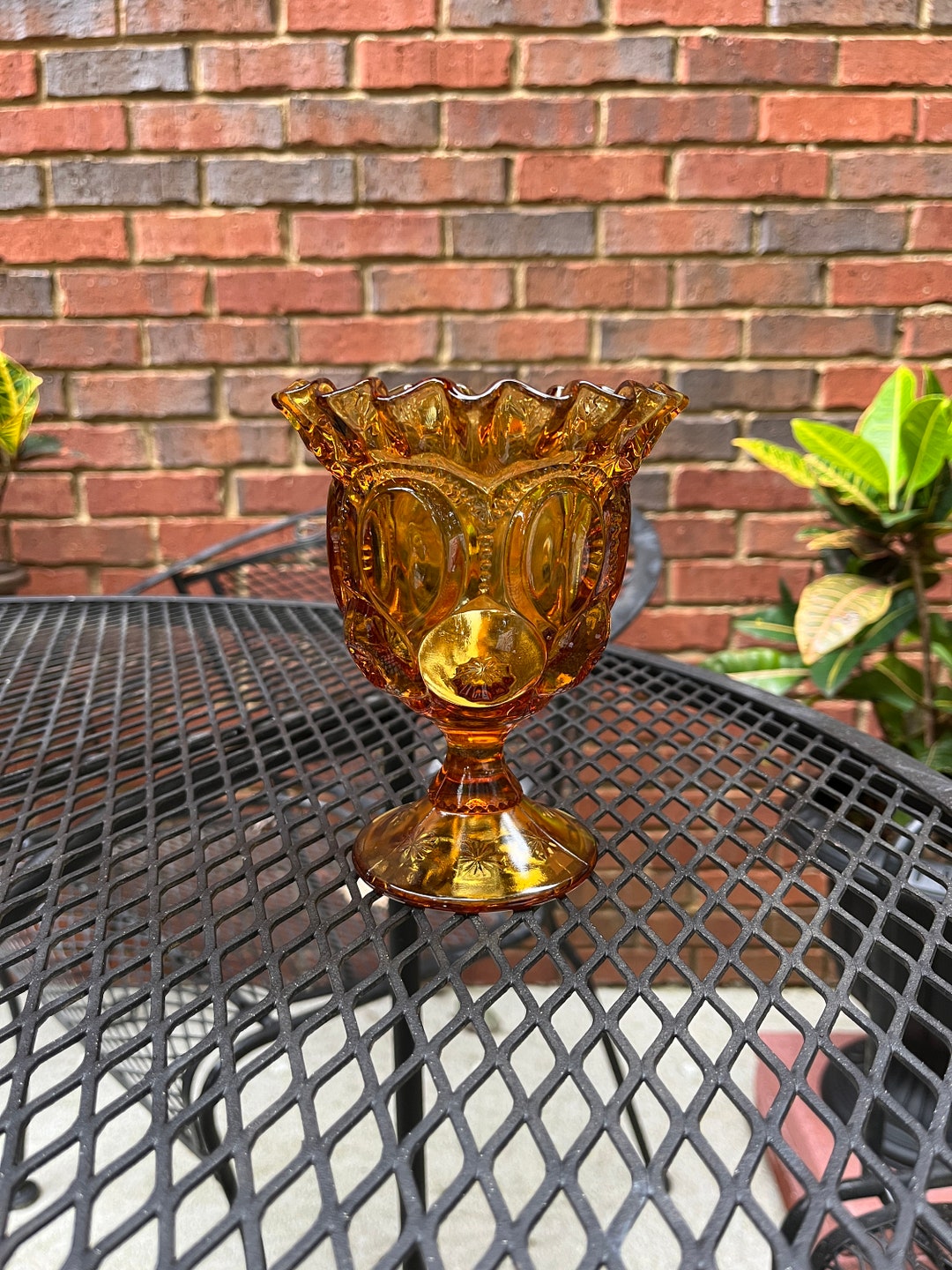 Moon and Star Amber Glass Compote - Etsy