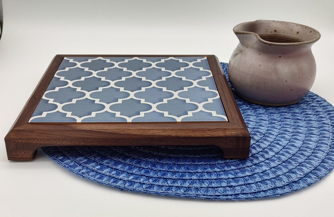Handcrafted Blue & White Glazed Ceramic Trivet- Free Shipping - Etsy