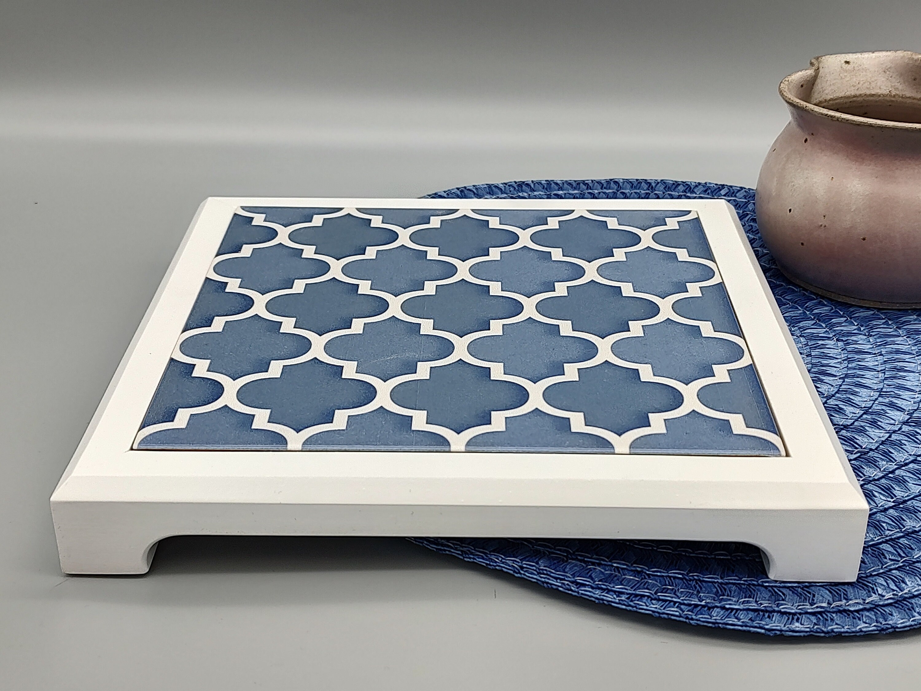 Handcrafted Blue & White Glazed Ceramic Trivet - Free Shipping - Etsy