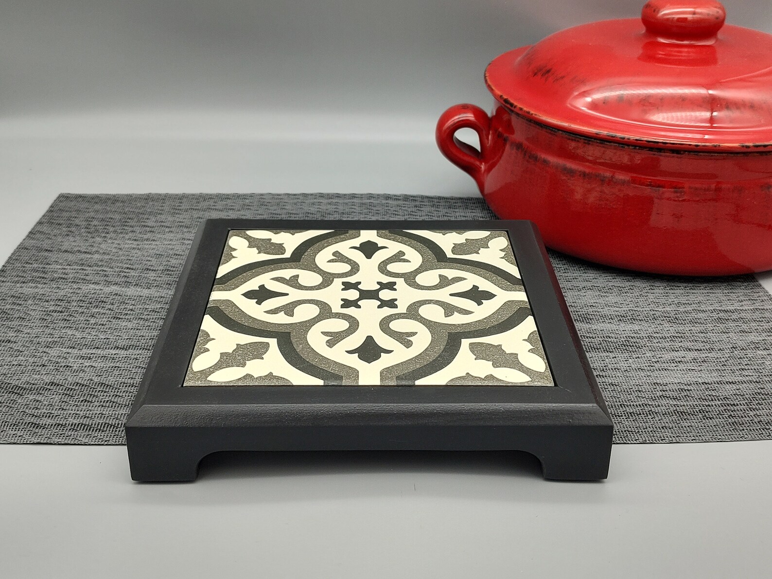 Handcrafted Black, Cream, & Bronze Matte Ceramic Trivet Free Shipping ...