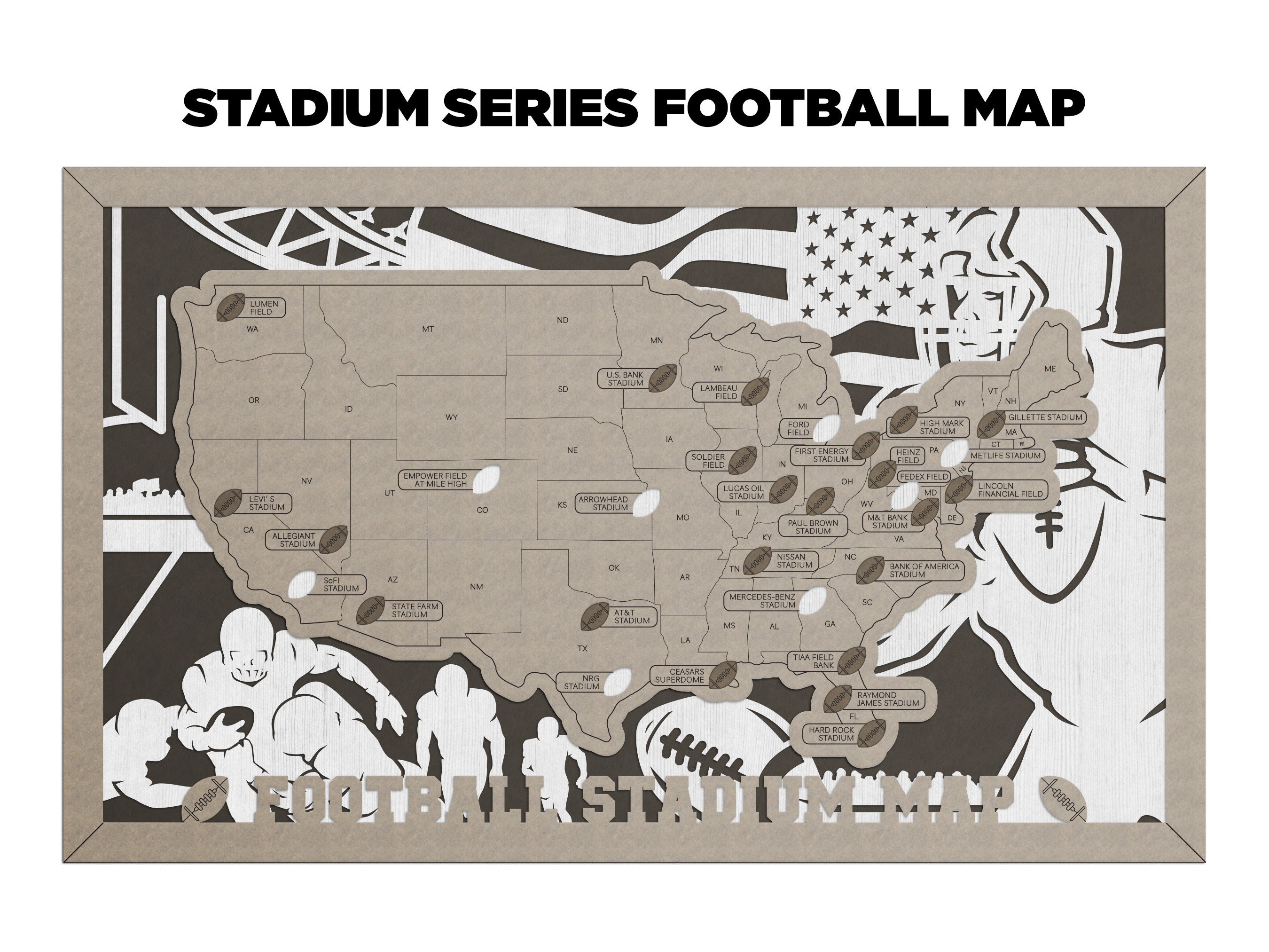 NFL Stadium Map, NFL Stadium Tracker, Stadium Tracker, NFL Art ...