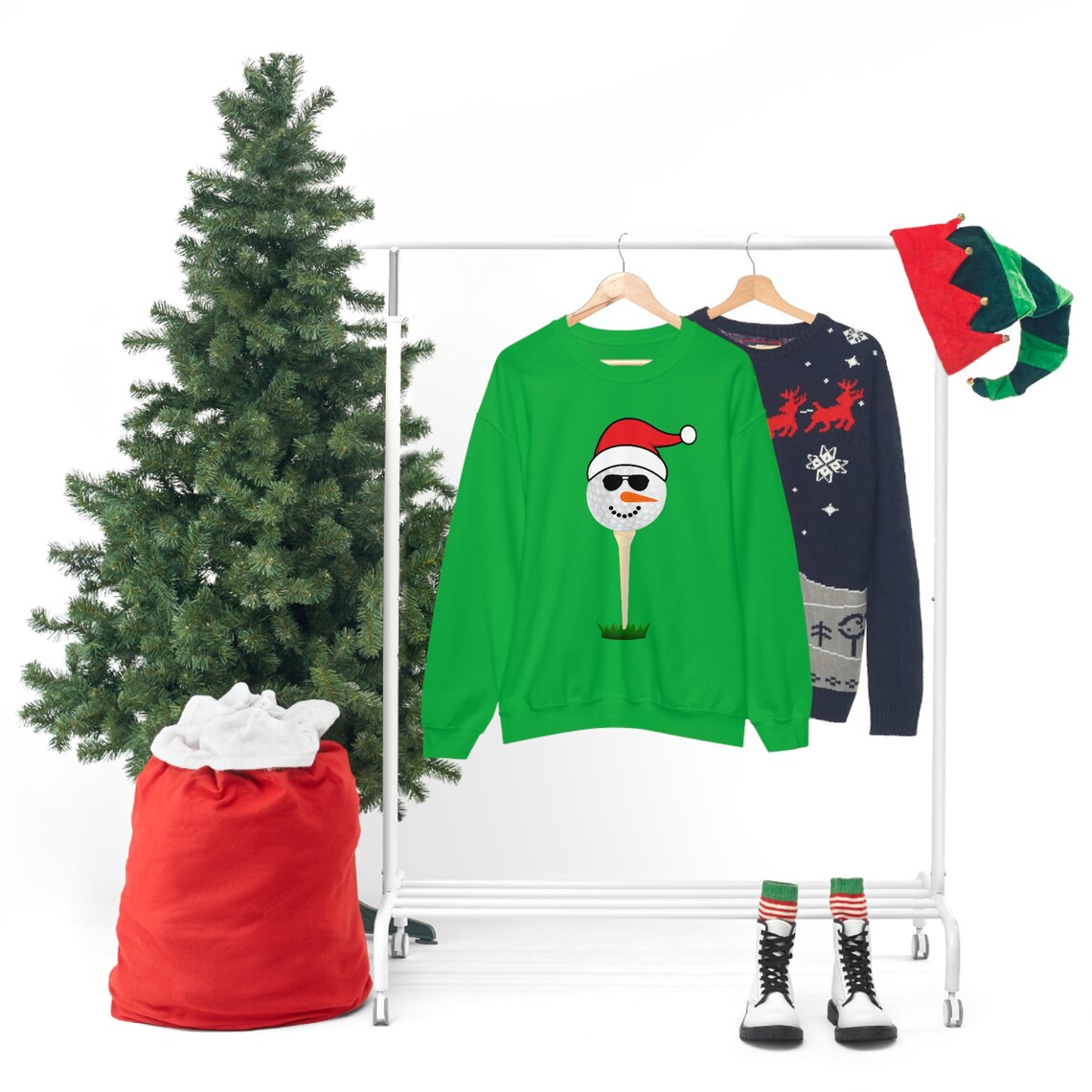Golf Ball Snowman Sweatshirt, Santa Golf Sweatshirt, Ugly Christmas ...