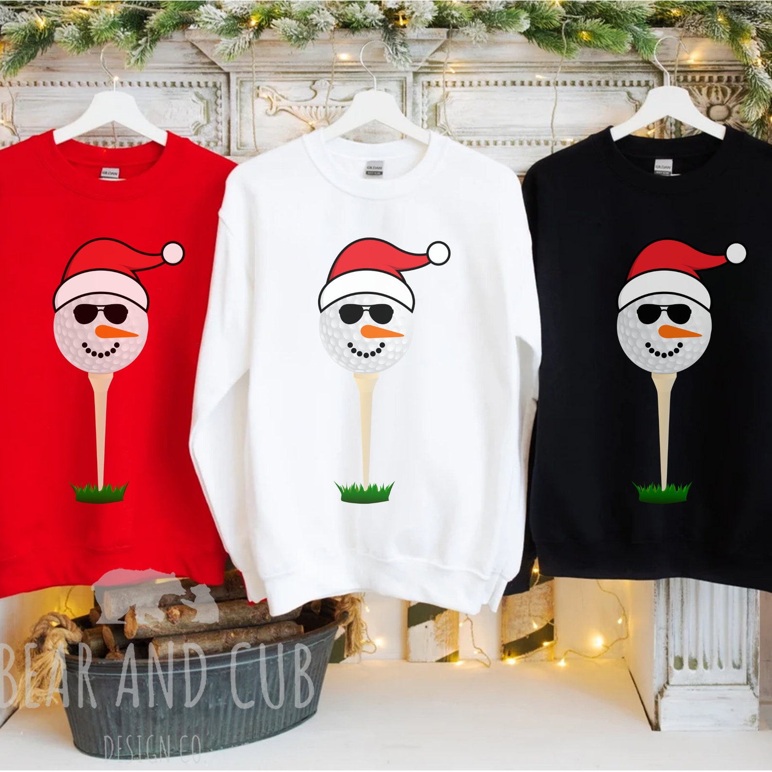 Golf Ball Snowman Sweatshirt, Santa Golf Sweatshirt, Ugly Christmas ...