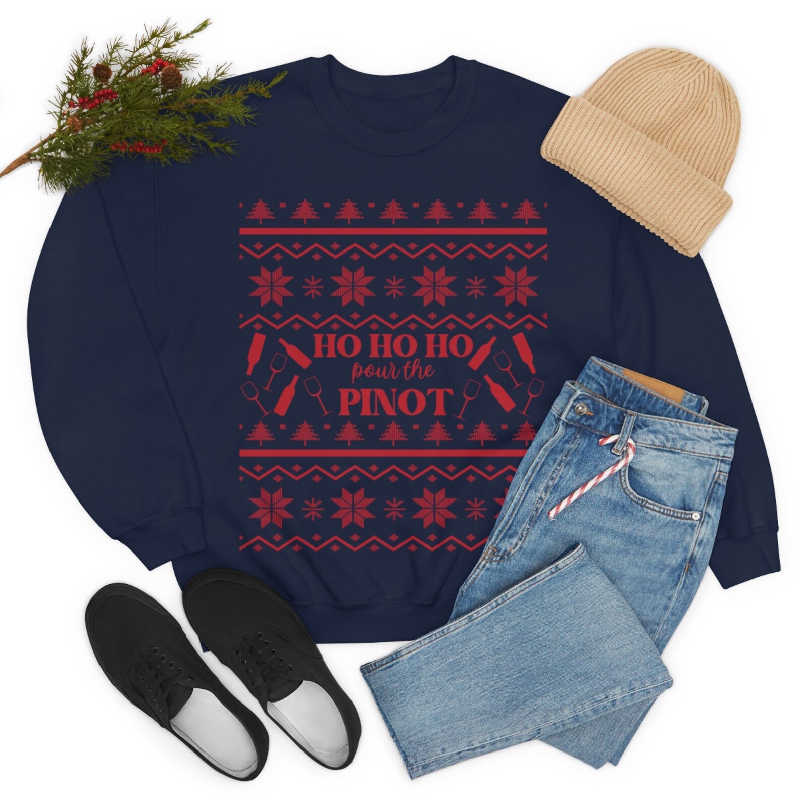 Ho Ho Ho Pour the Pinot Ugly Christmas Sweater, Wine Christmas ...