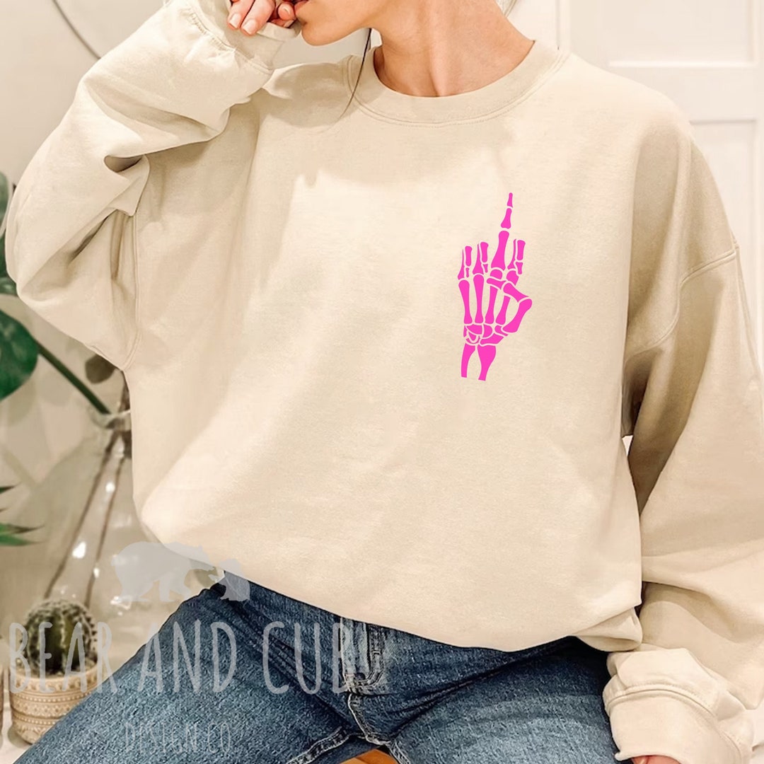Hot Pink Middle Finger Skeleton Hand Sweatshirt, Funny Halloween ...