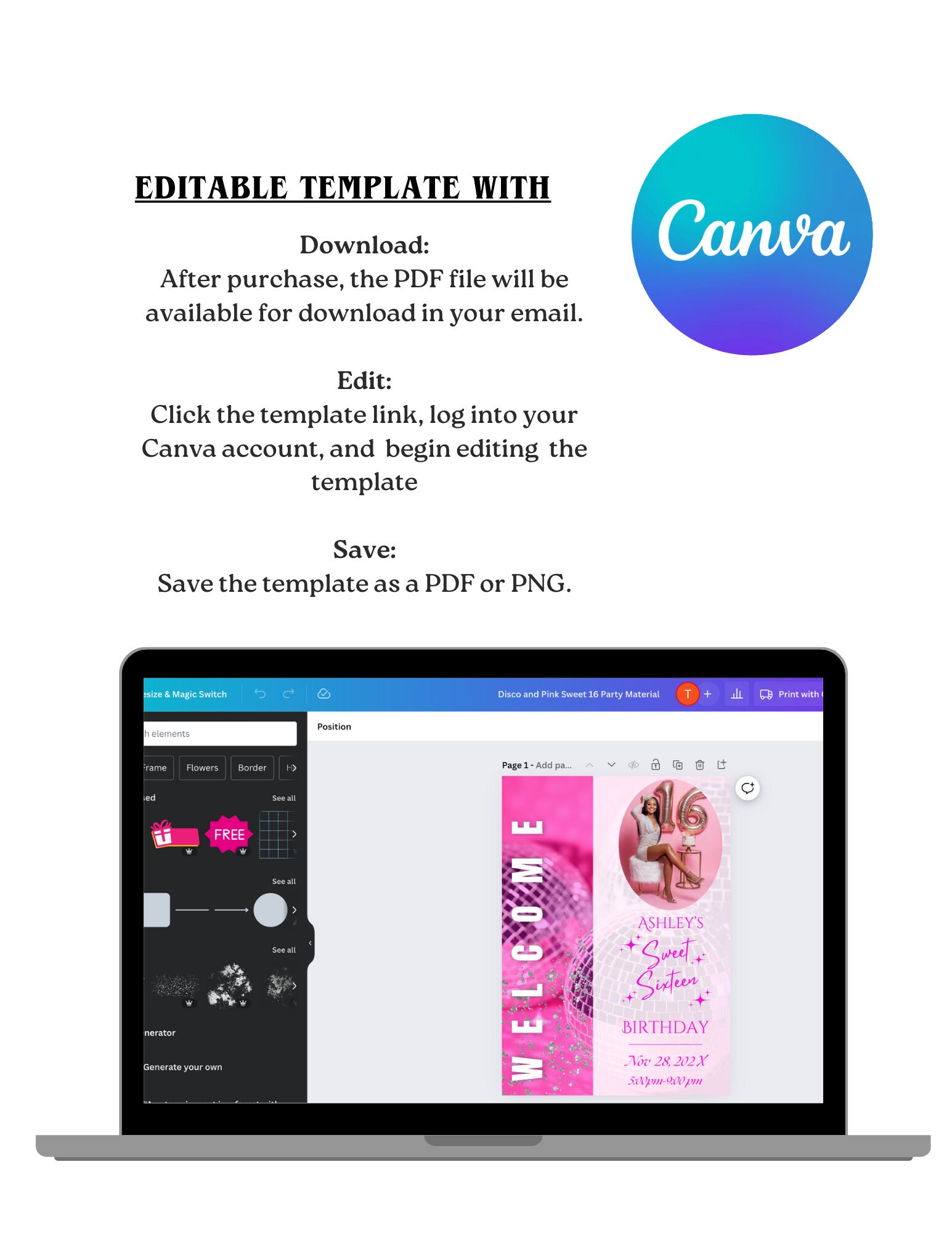 Sweet 16 Birthday Games | Welcome Sign | Agenda | Printable Sixteen ...