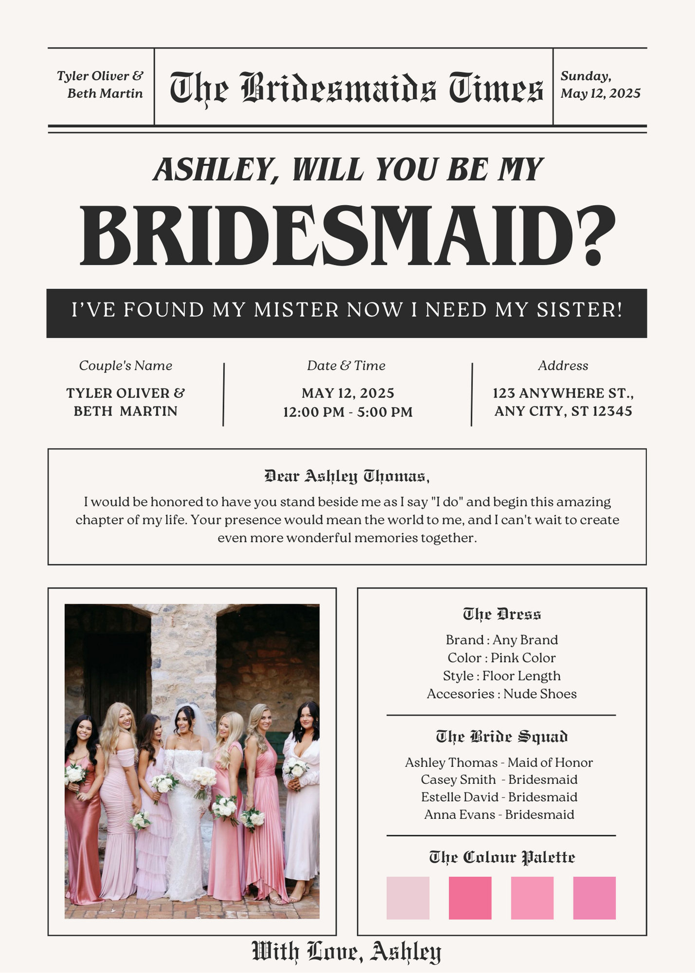 Bridesmaid Proposal Newspaper, Printable Will You Be My Bridesmaid ...