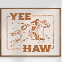 Yeehaw Poster Typography Hexagon Tile Yee Haw Wall Art Print Western ...