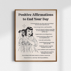 Positive Affirmations, Giclée Fine Art Print, Vintage Wall Art, Retro ...