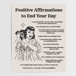 Positive Affirmations, Giclée Fine Art Print, Vintage Wall Art, Retro ...