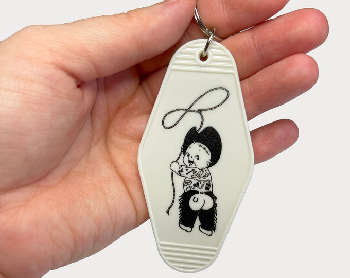 Kewpie Cowboy Vintage Motel Keychain, Trendy Hotel Keychain - Etsy