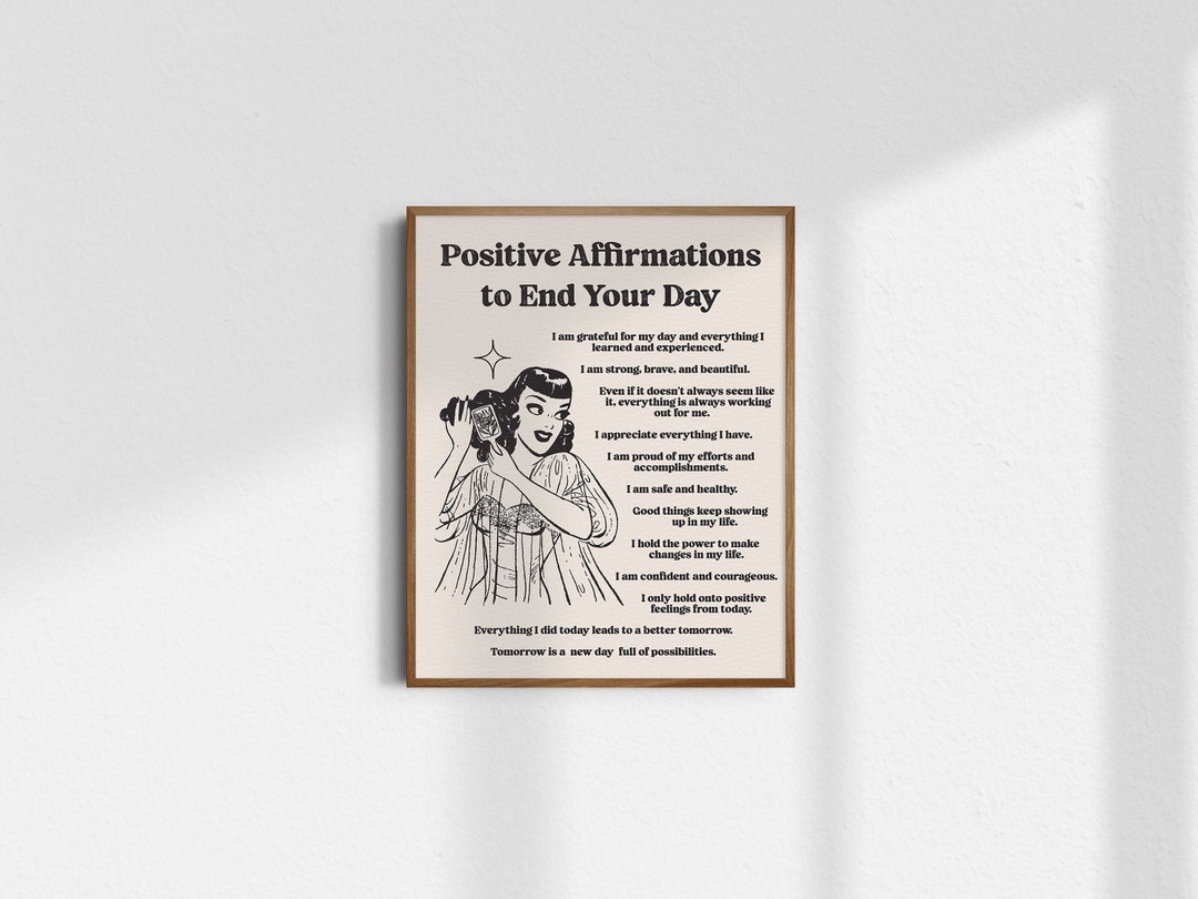 Positive Affirmations, Giclée Fine Art Print, Vintage Wall Art, Retro ...