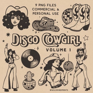 Disco Cowgirl Graphic Bundle, PNG, Retro Cowgirl, Digital Cowgirl Art ...