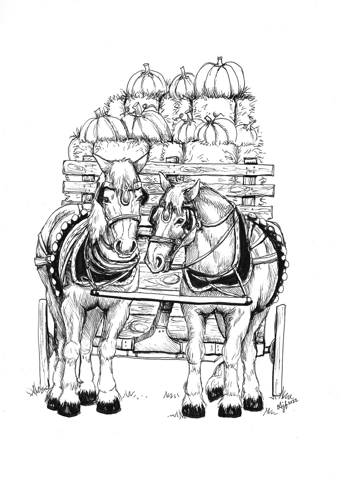 Downloadable Hay Ride Horse Coloring Book Page Digital Download ...