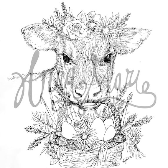 Downloadable Easter Cow Coloring Book Page - Etsy
