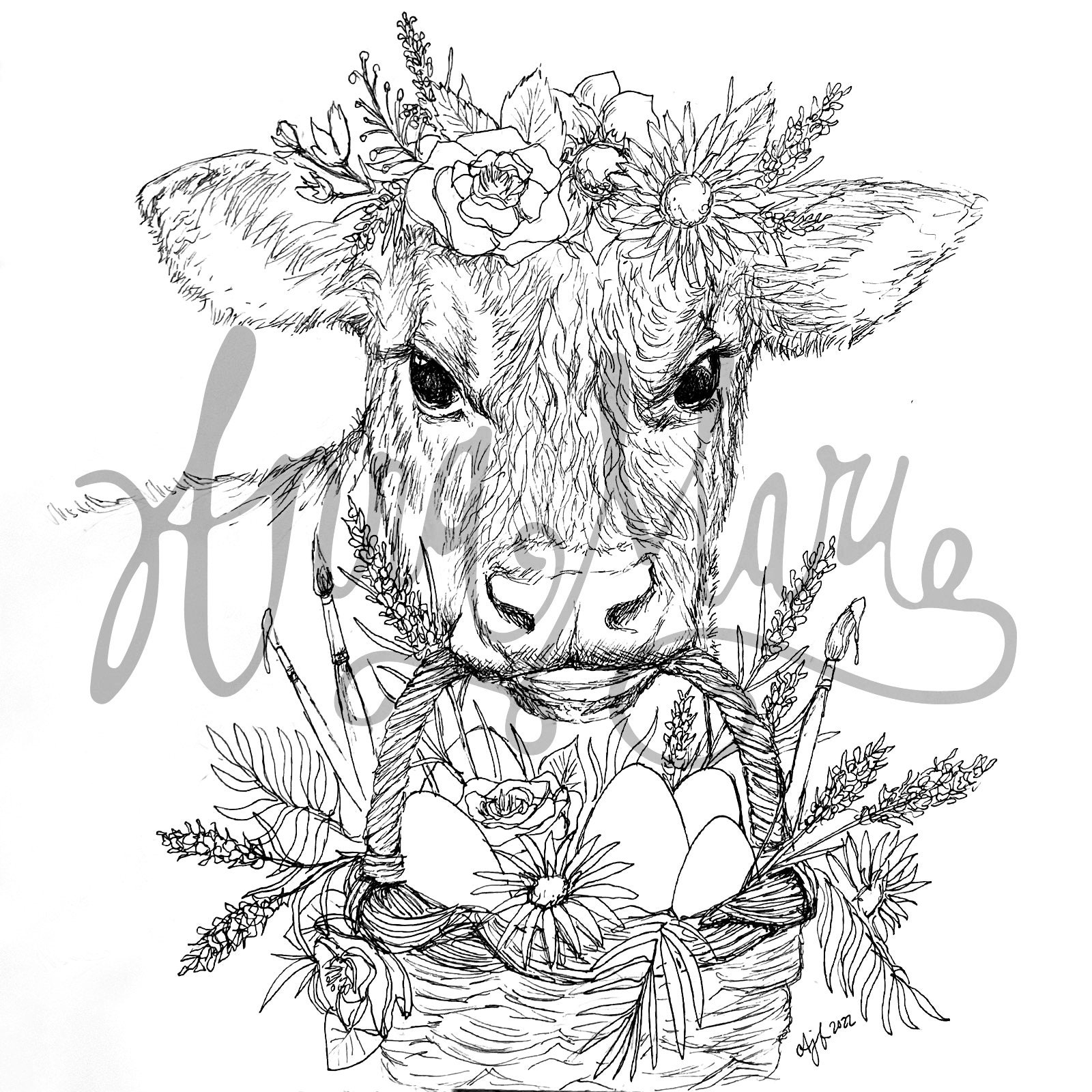Downloadable Easter Cow Coloring Book Page - Etsy