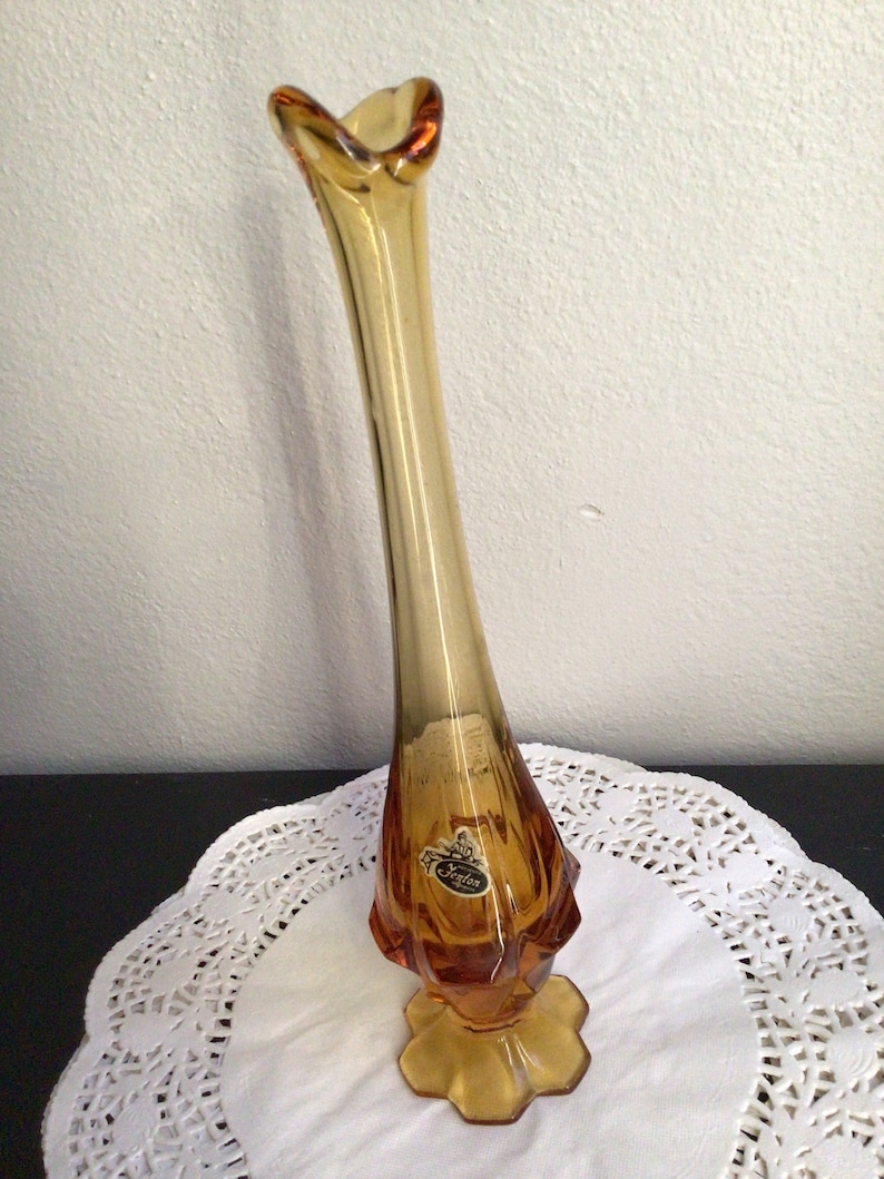 Fenton Valencia Amber Glass Swing Vase Pedestal Base Mid Century - Etsy