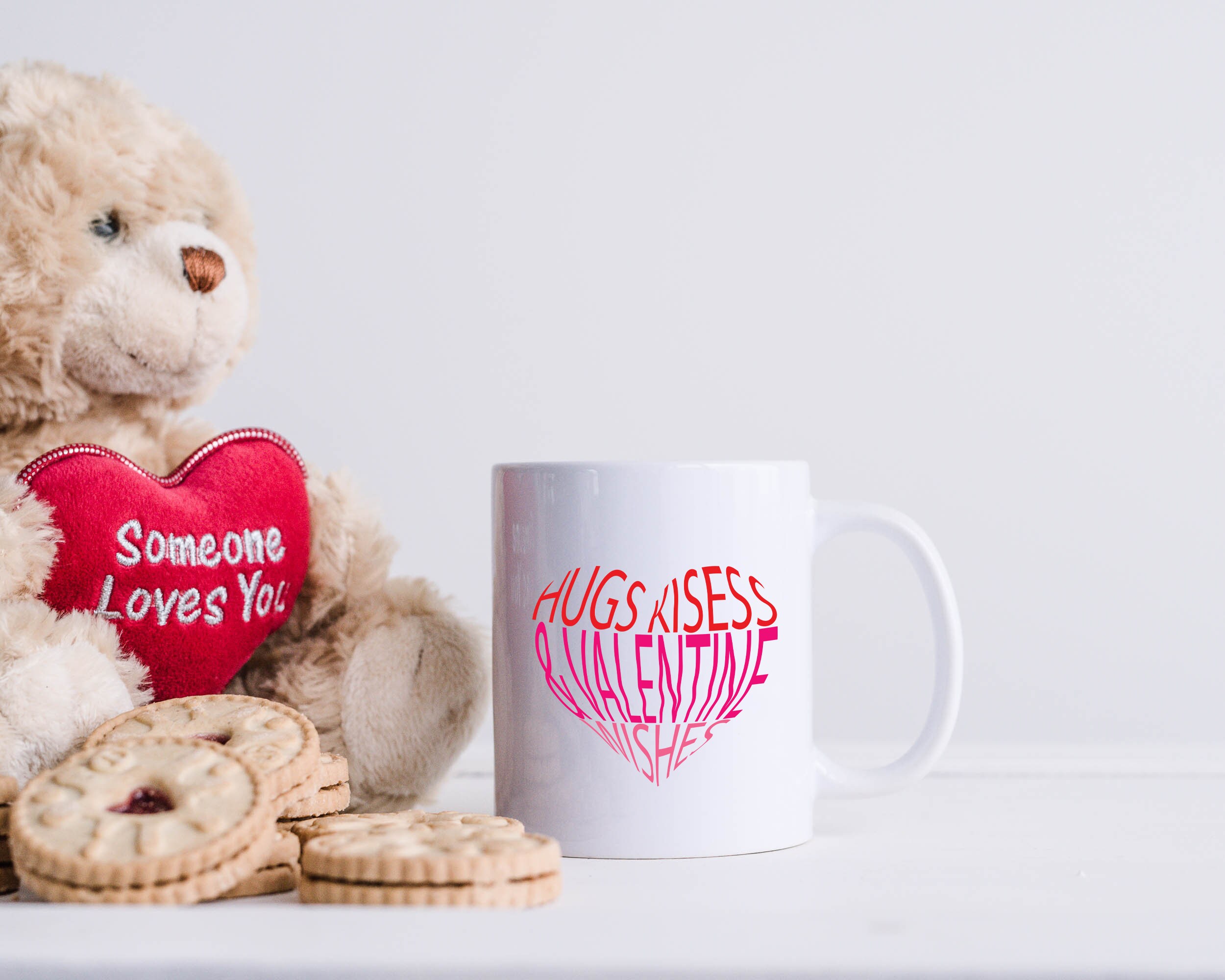 Hugs & Kisses Coffee Mug, Hugs Kisses Valentine Wishes Mug, Valentines ...