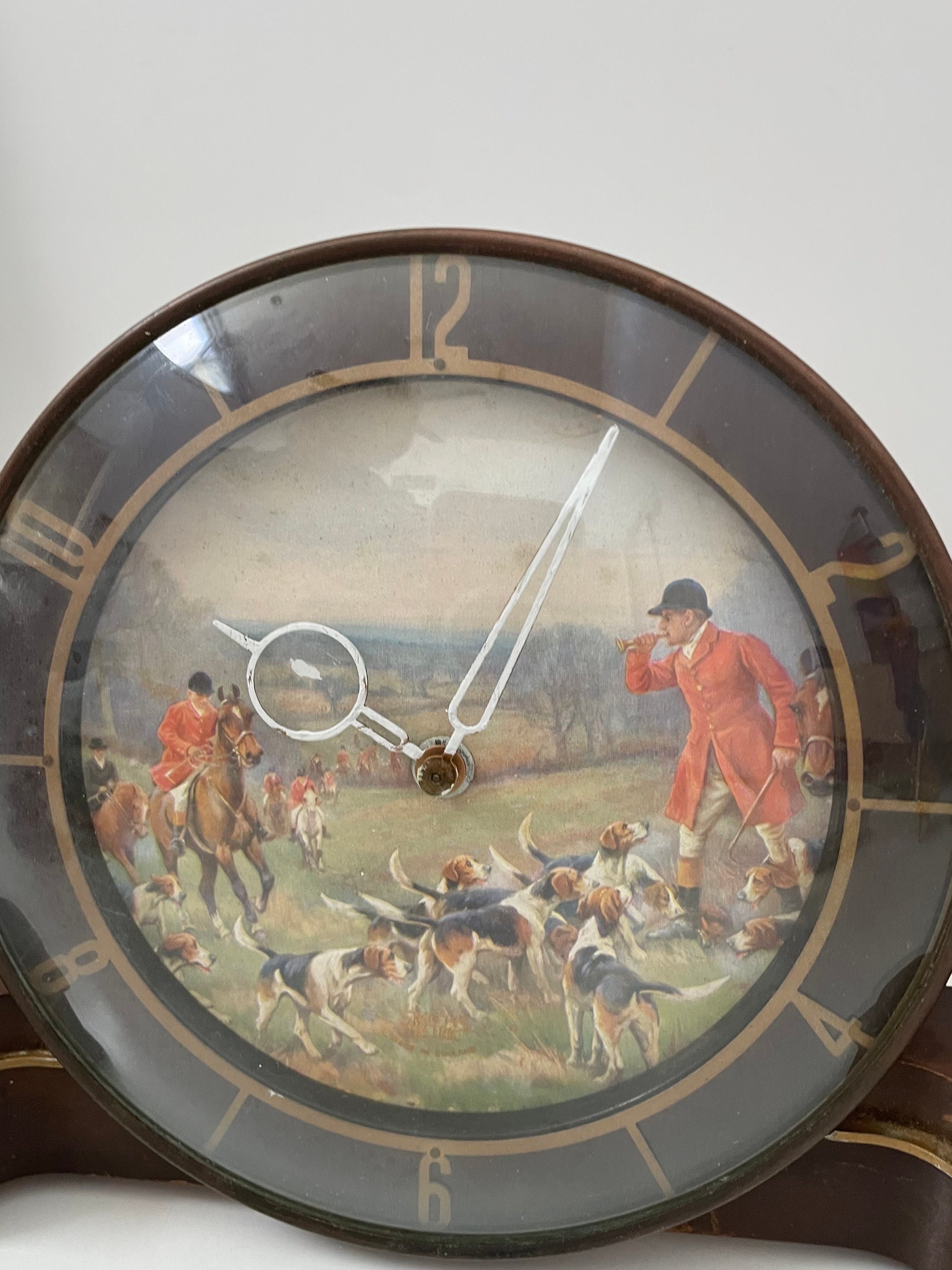 English Hunting Scene Mantle Clock Non-working Electric Smiths sectric ...
