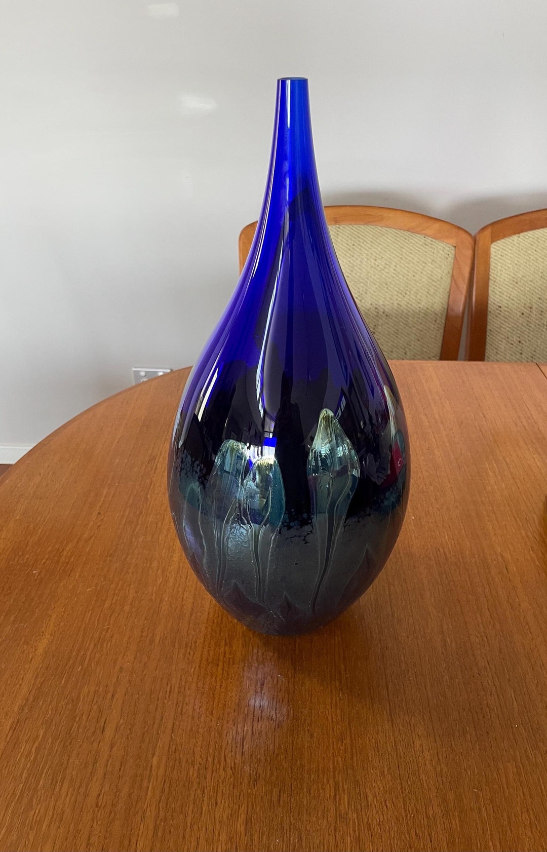 Huge Lucas Salton Art Glass Vase, Indigenous Australian Artist, Cobalt ...