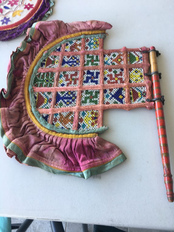 Vintage Indian Hand Bead Work Pankha Fan C1950s - Etsy