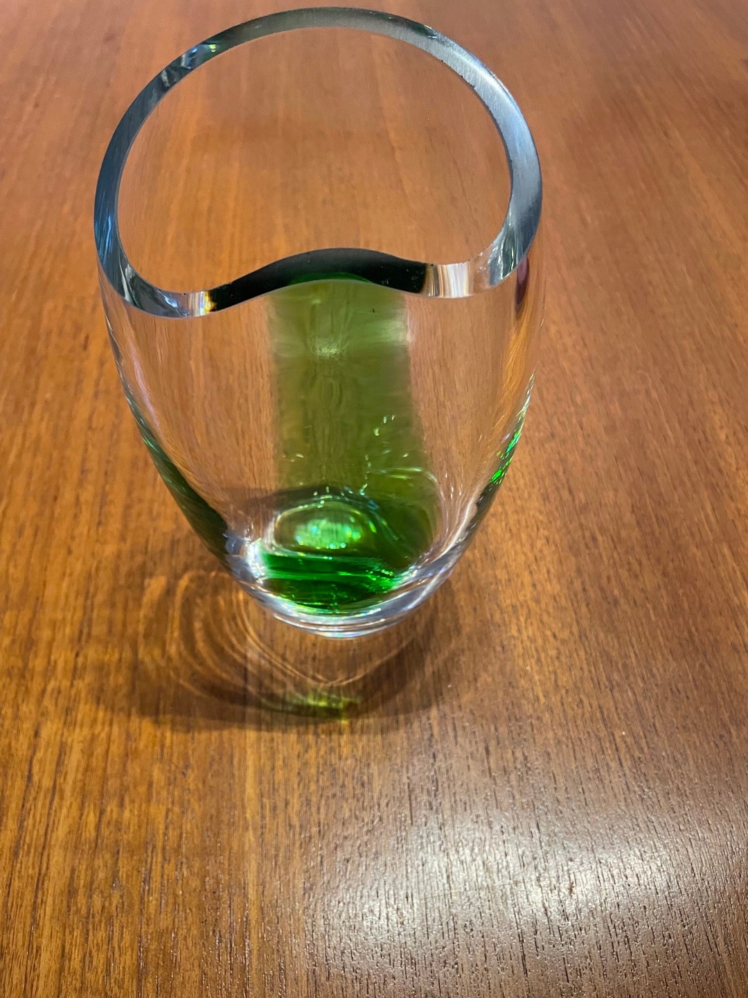 Stylish Vintage Hand Blown Clear Splash of Green, Concave Slumped Front ...
