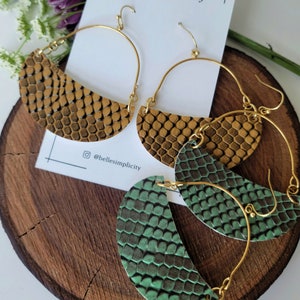 Python Snake Vegan Faux Leather Earrings Alt Clothing Serpent Earrings ...