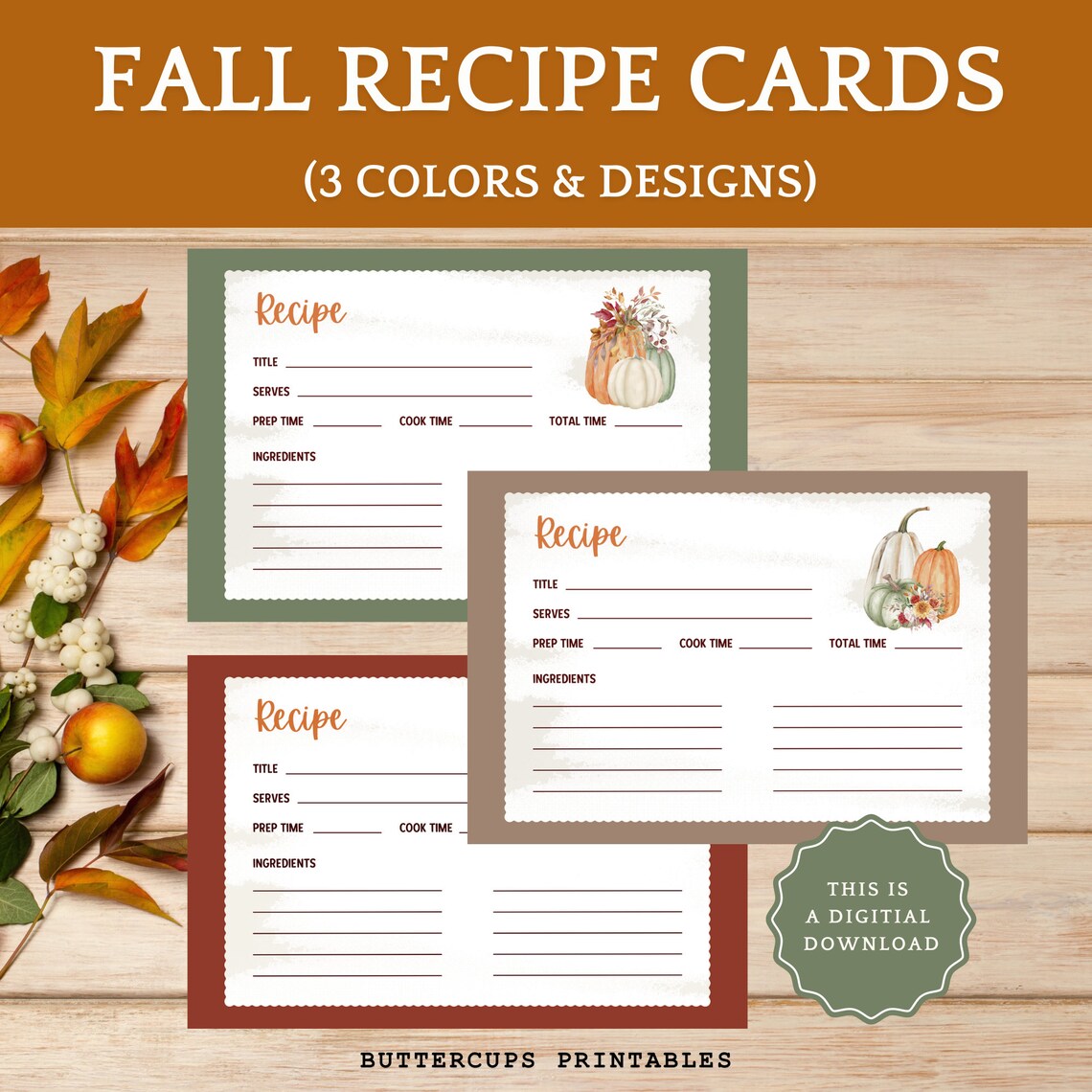 Printable Pumpkin Recipe Cards: Autumn Baking (PDF Download) - Etsy