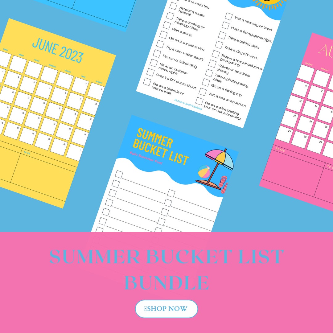 Printable Summer Bucket List Bundle: Calendar & Activity Ideas (PDF) - Etsy