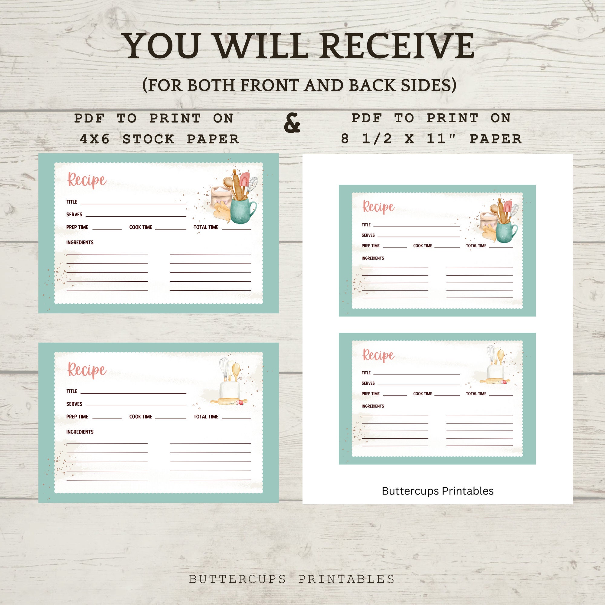 Recipe Cards| Printable Recipe Cards| Vintage Recipe Cards| Recipe ...