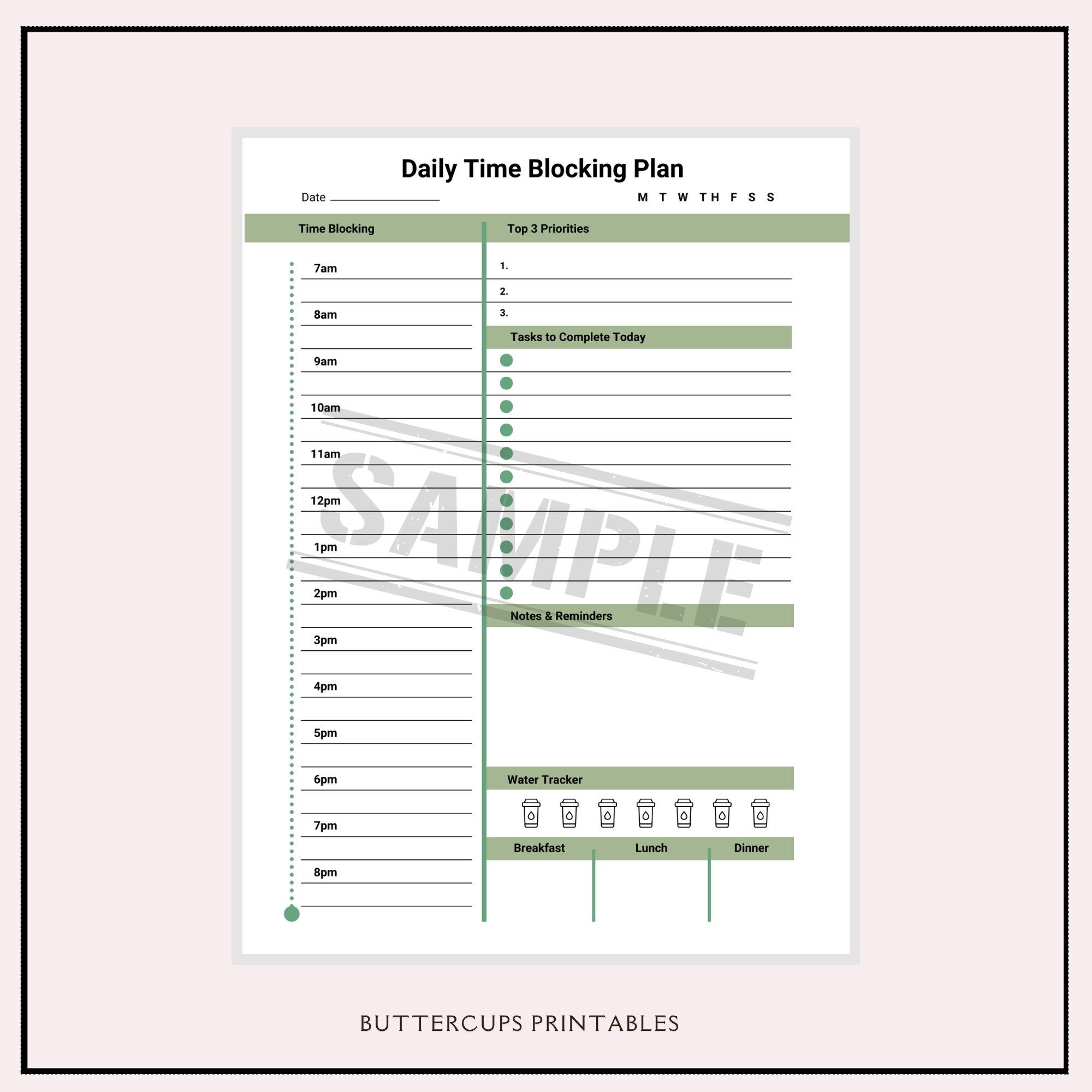 Time Block Planner Printable: Daily Productivity Sheet (US Letter, A4 ...