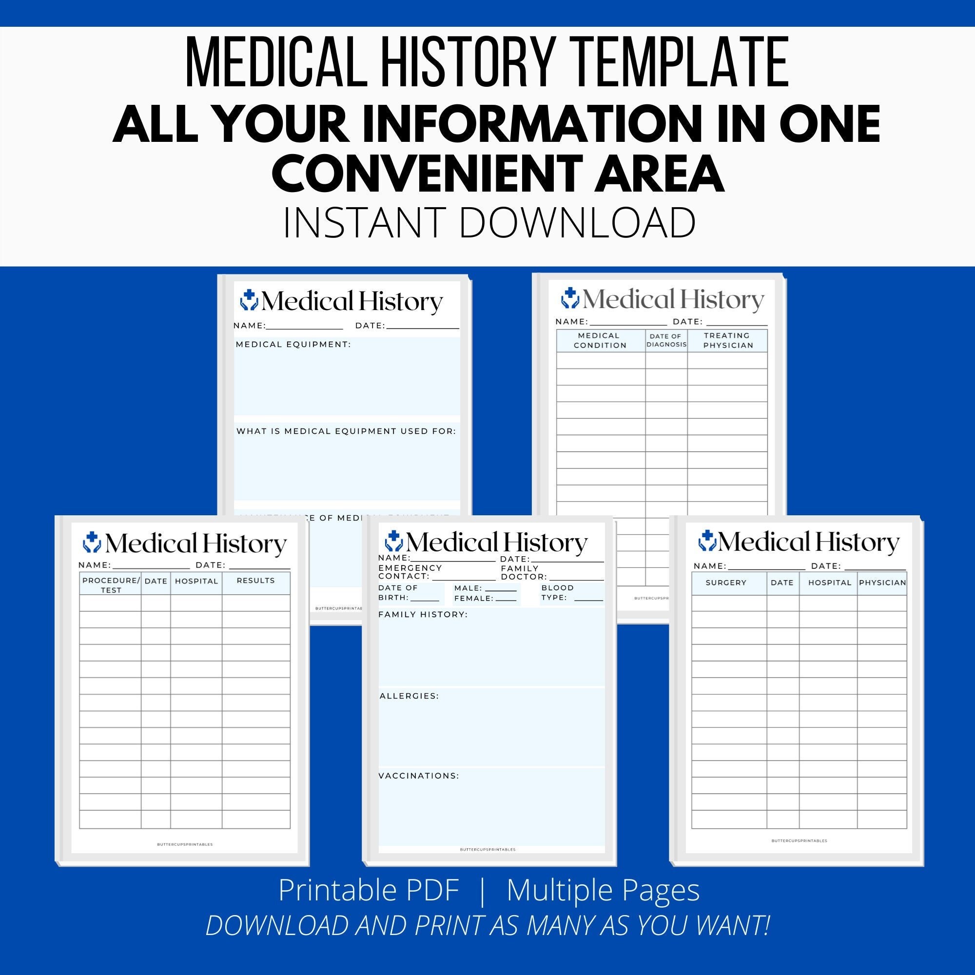 Medical History Printable | Medical History Chart | Organize Medical ...