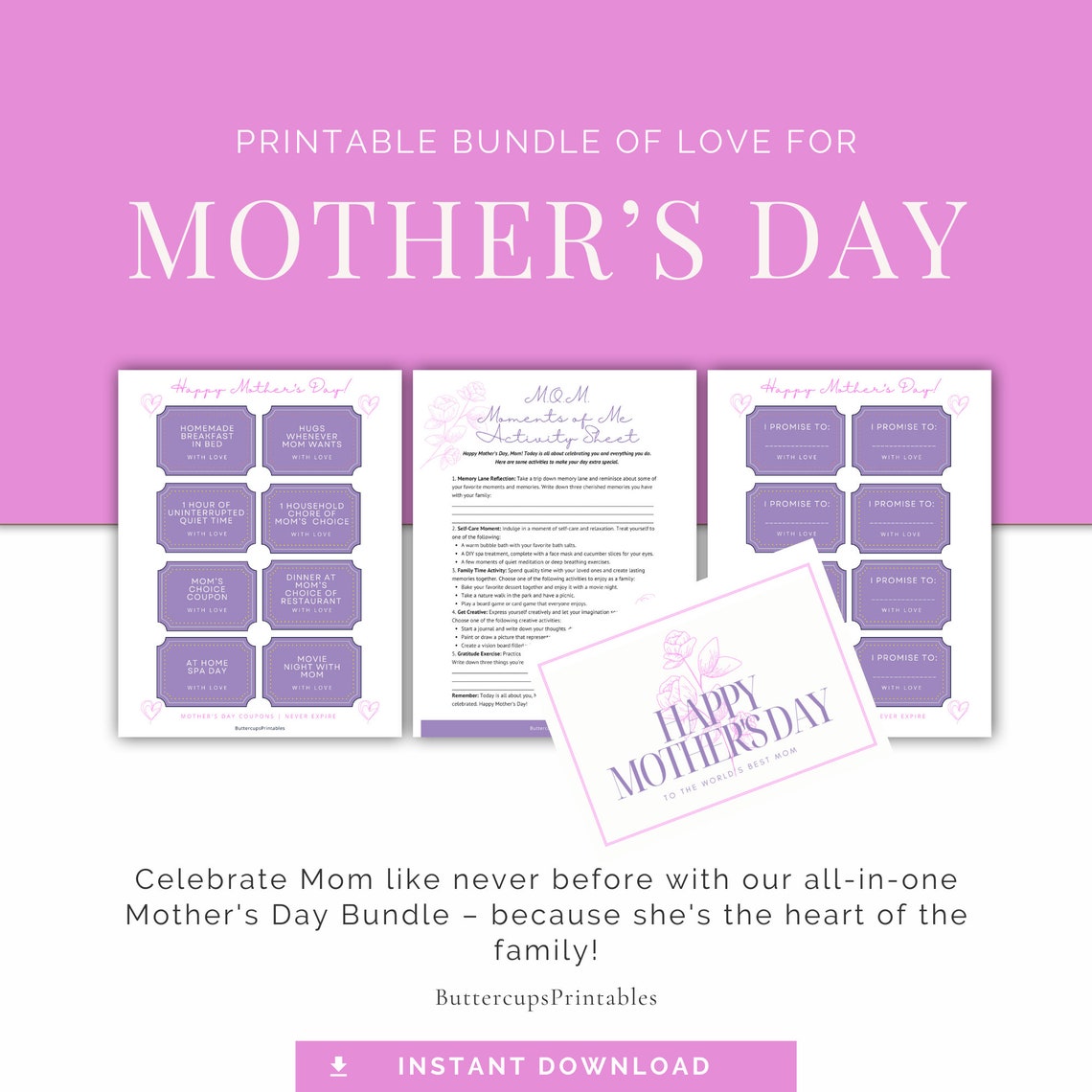 Mother's Day Printable Bundle: Card, Coupons, Activity Sheet (PDF ...