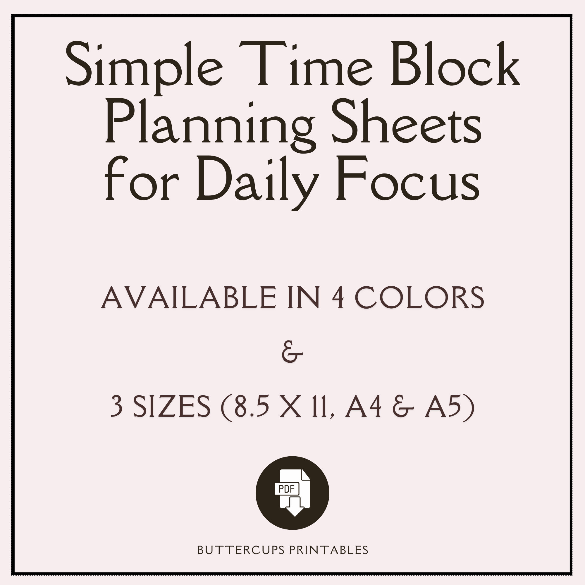 Time Block Planner Printable: Daily Productivity Sheet (US Letter, A4 ...