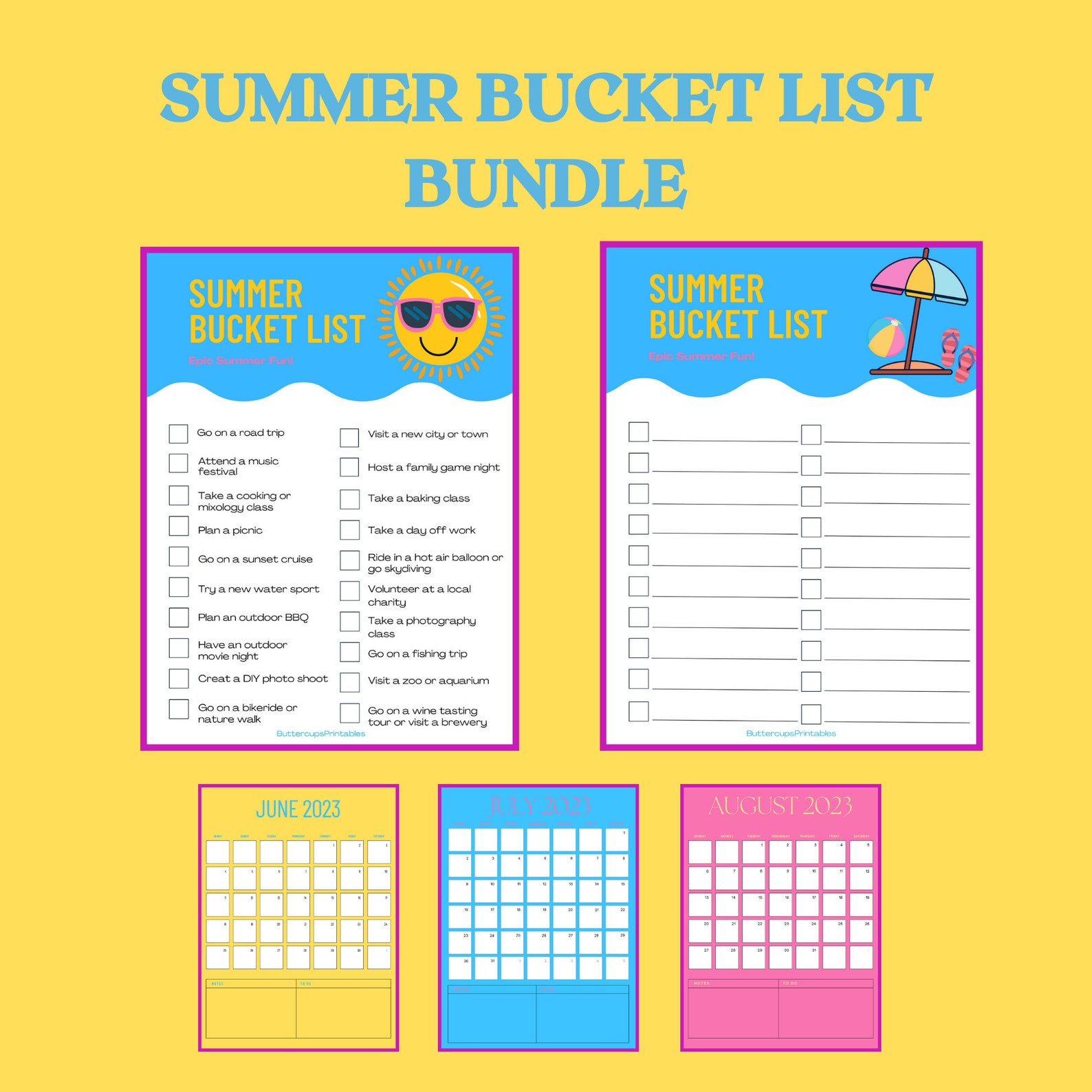 Summer Bucket List, Printable Summer Bucket List, Summer Calendar ...