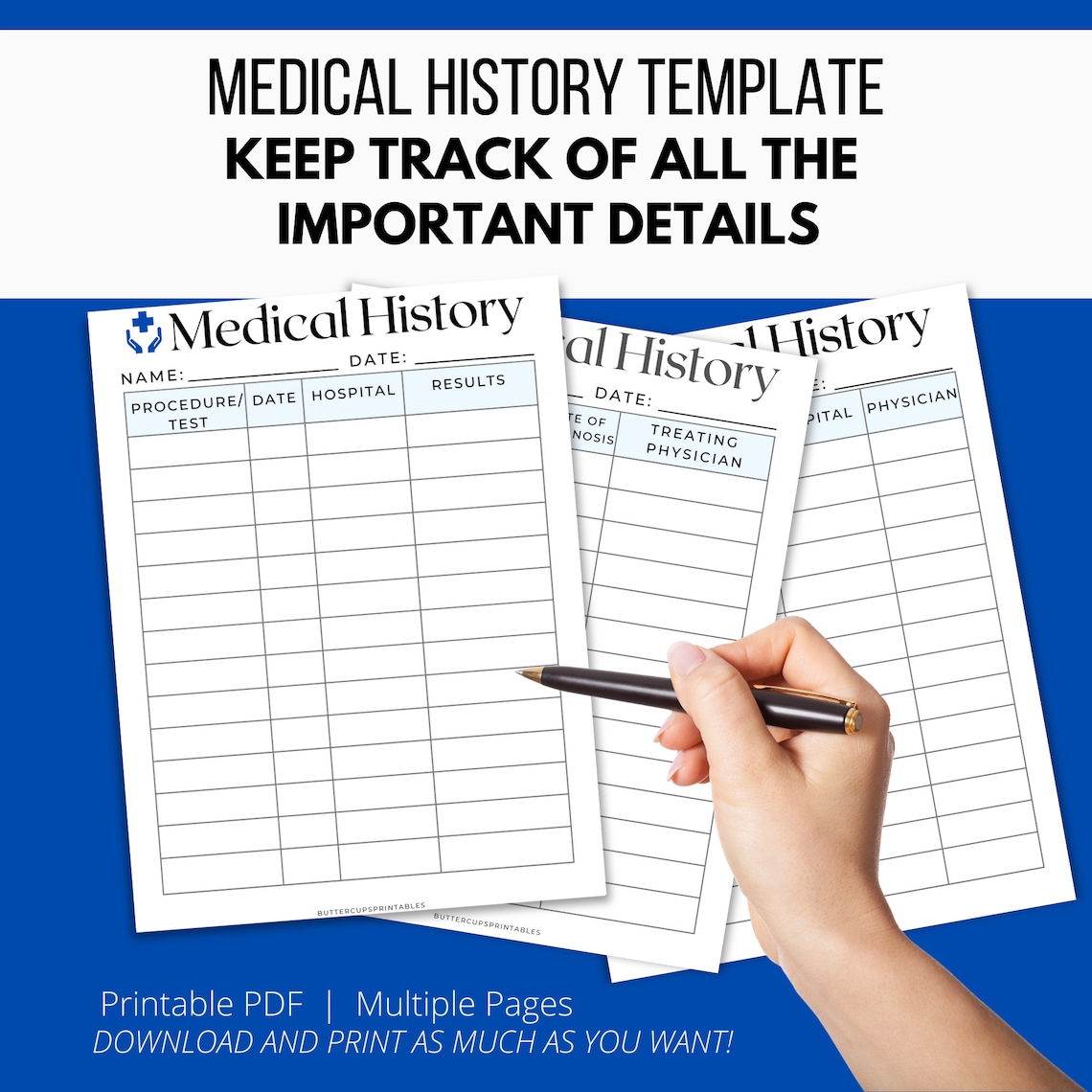 Medical History Printable | Medical History Chart | Organize Medical ...